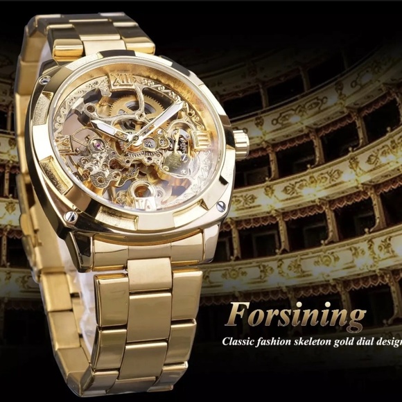 Forsining | Accessories | Forsining Mens Skeleton Mechanical Waterproof Luxury Watch Gold Gift ...